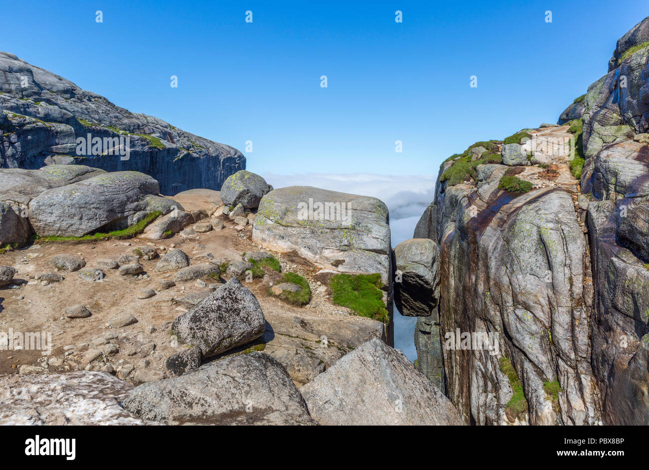 Kjeragbolten boulder located on the Kjerag mountain Stock Photo - Alamy