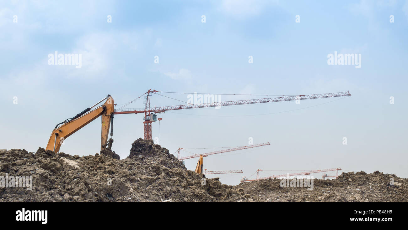 View of crane machine working in construction site. Movement Stock ...