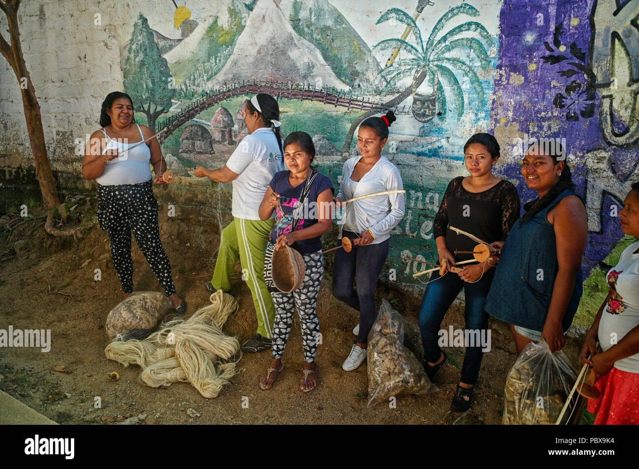 Kankuamo indigenous woman knitting using fique fiber, also known as ...