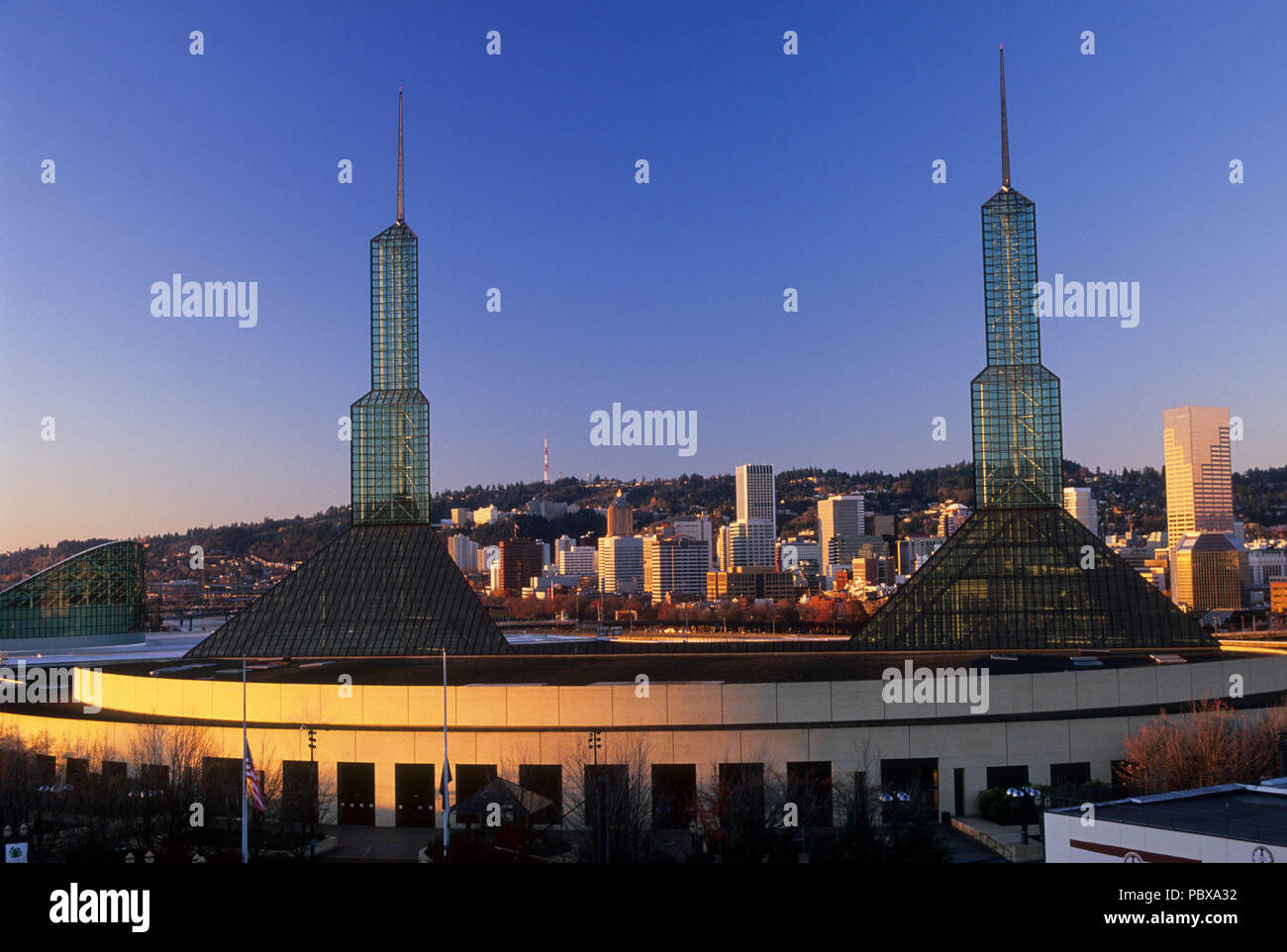 Convention Center towers at dawn, Portland, Oregon Stock Photo - Alamy