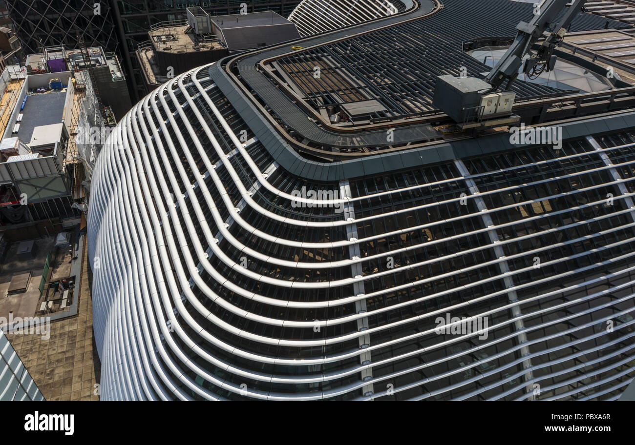View over the modern design solar shading fins of the roof and windows ...