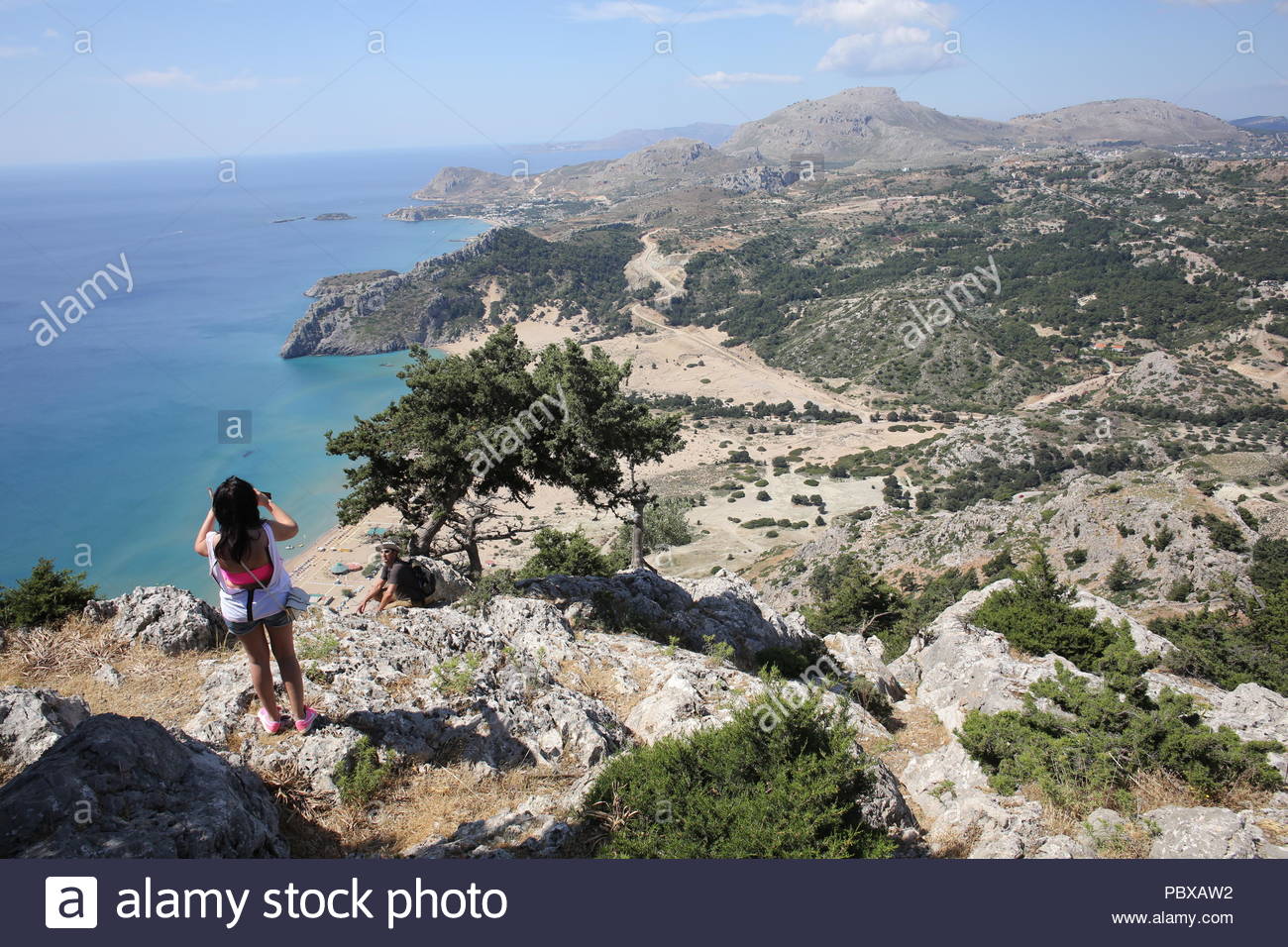 A view of the coastline on the island of Rhodes, south of Lindos Stock ...