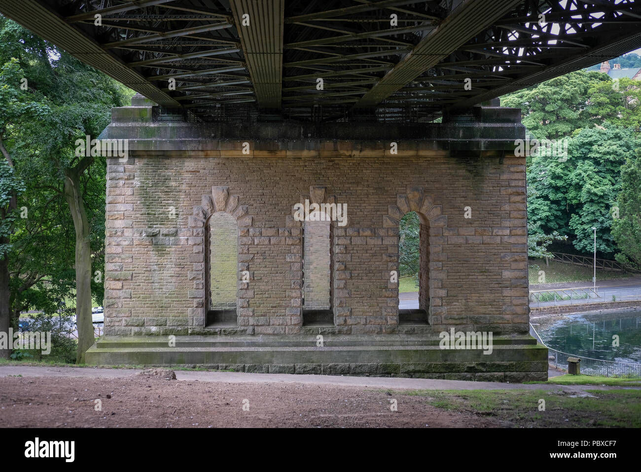 The Valley bridge at Scarborough, Yorkshire, England, UK spanning ...