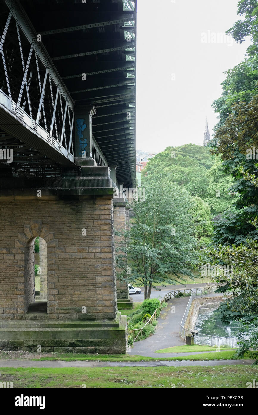 The Valley bridge at Scarborough, Yorkshire, England, UK spanning ...