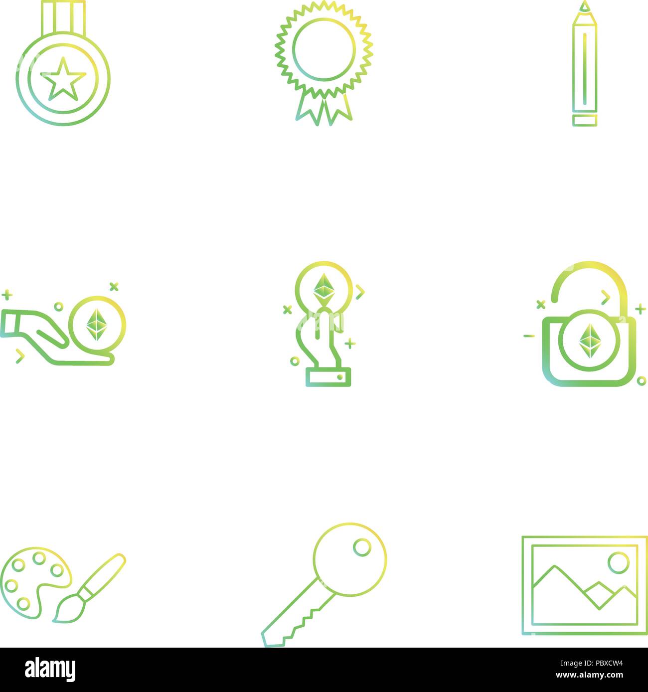 medal , badge , pencil , unlock , scenery , key , paint , icon, vector ...