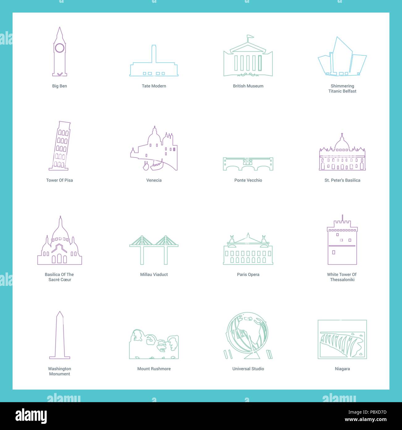 World Famous landmarks and monuments design with white background ...