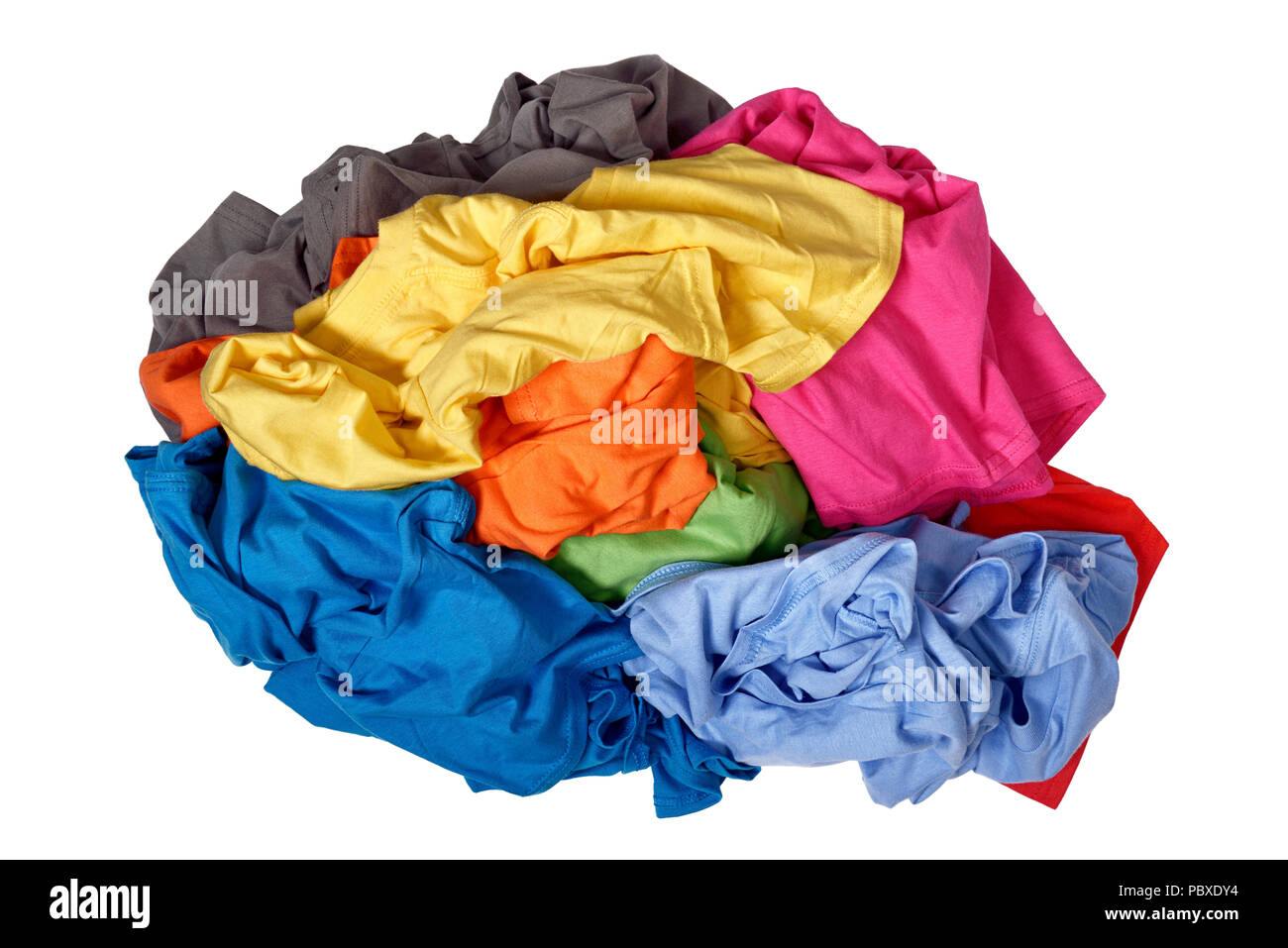 Stack of messed up clothes isolated over white background Stock Photo ...