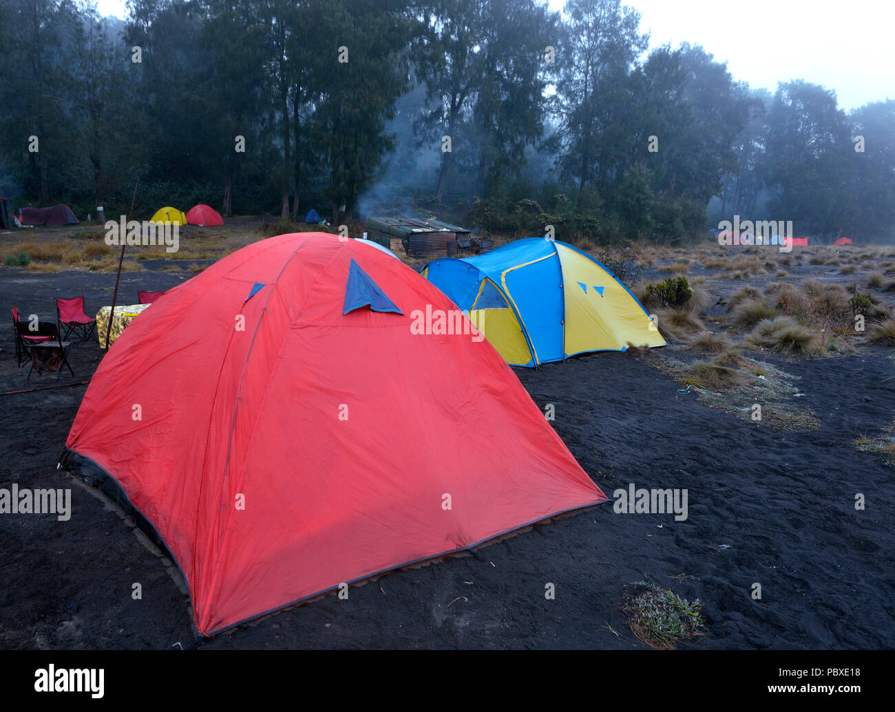 Tent on camping site in Kalimati in Semeru Mountain. Malang, Indonesia ...