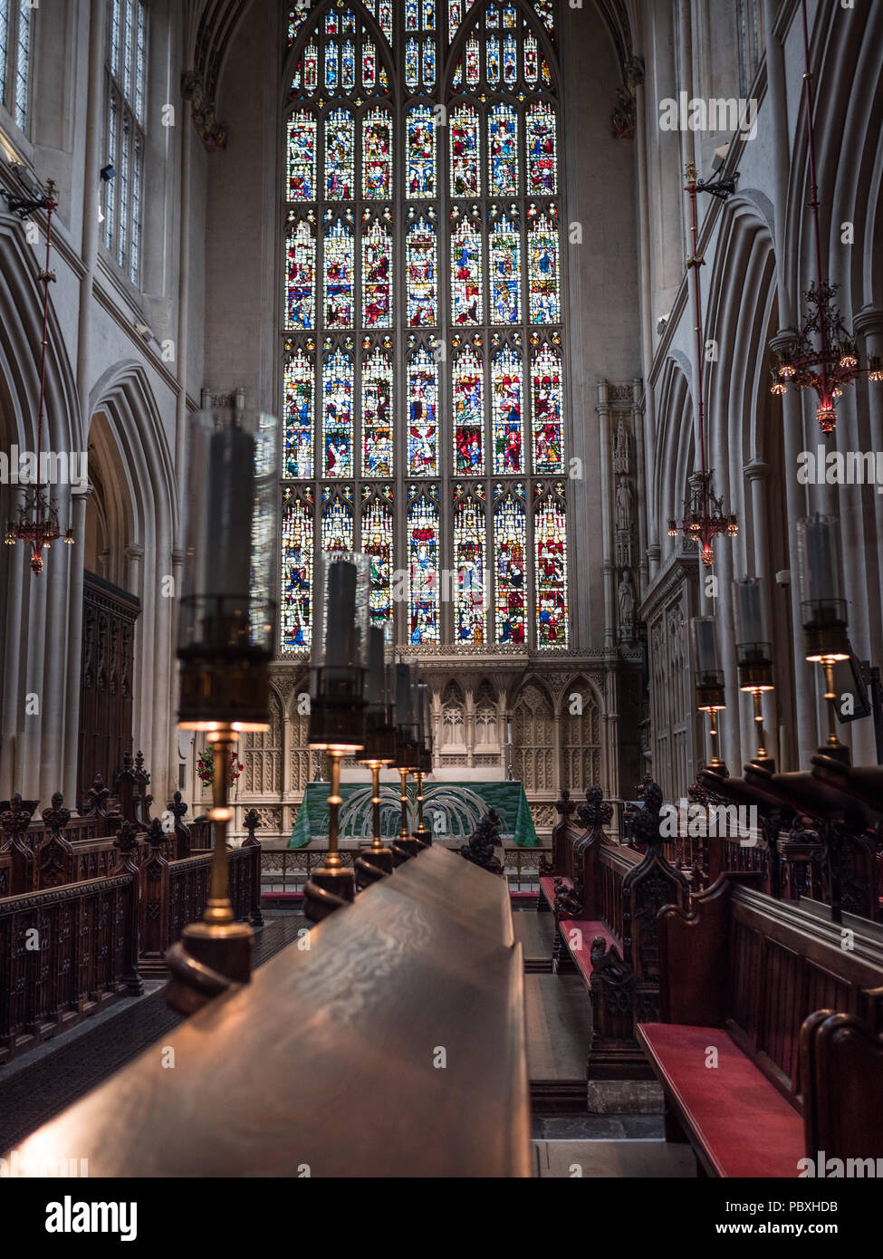 Interior and the East Window of Bath Abbey, Bath, Somerset, England UK ...