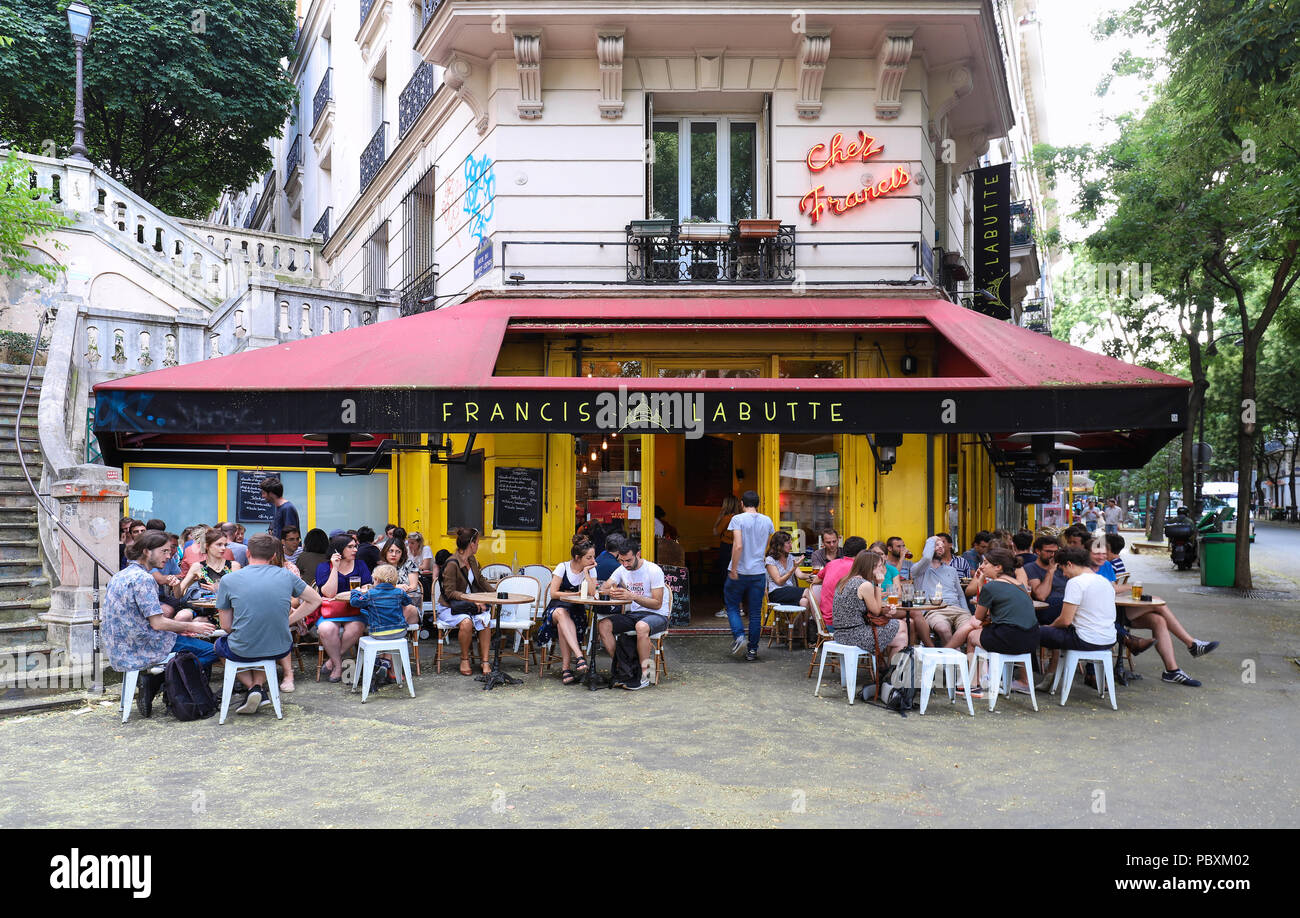 The French traditional cafe Chez Francis located in Montmartre area in ...