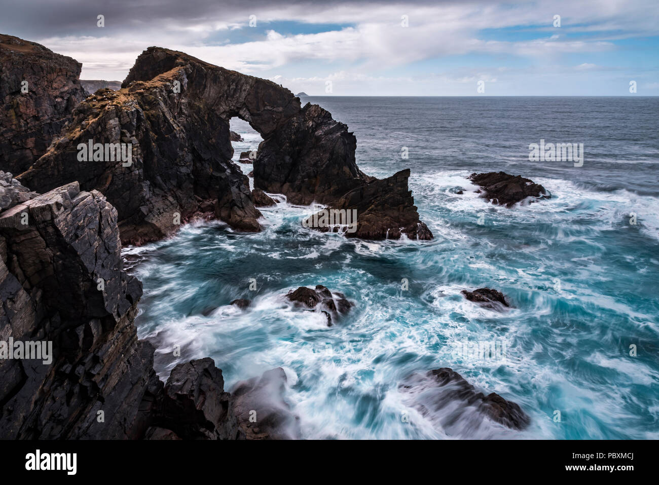 Stac a Phris rock arch, Isle of Lewis, Scotland, UK, Europe Stock Photo ...