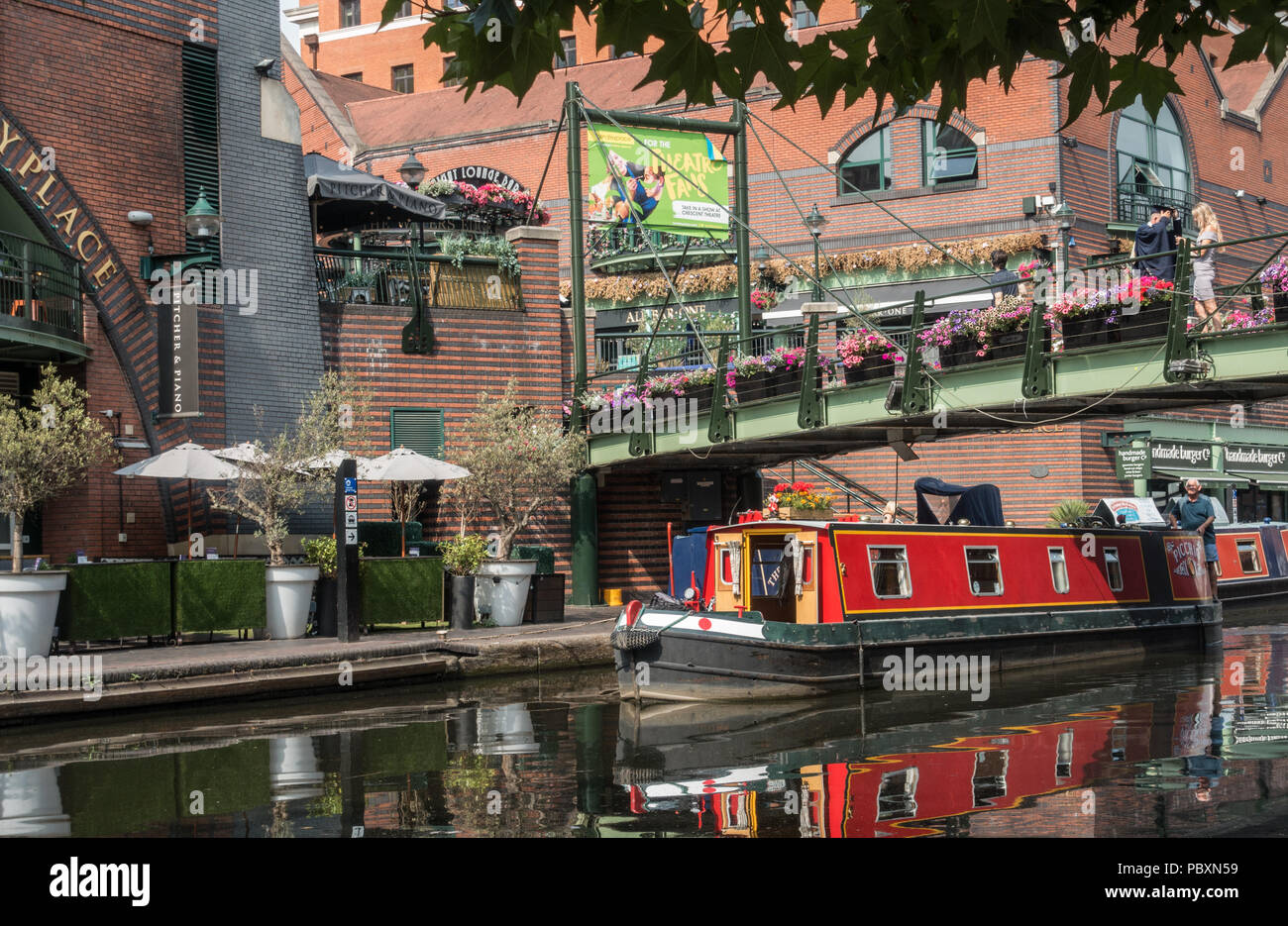 Canal boats along the beautiful and picturesque Birmingham Canals in ...