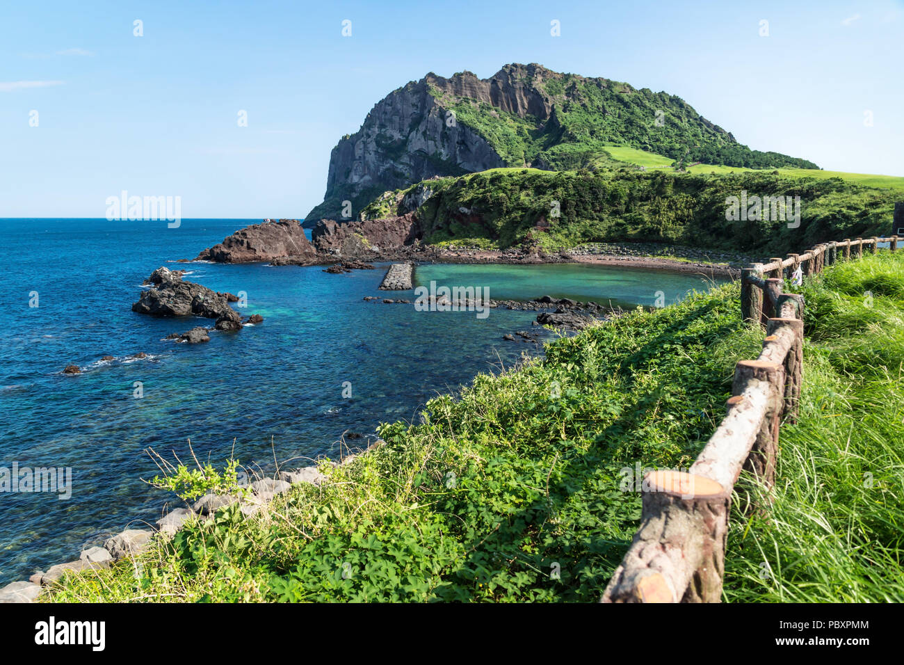 Beach along volcano crater Ilchulbong d, Seongsan, Jeju Island, South ...