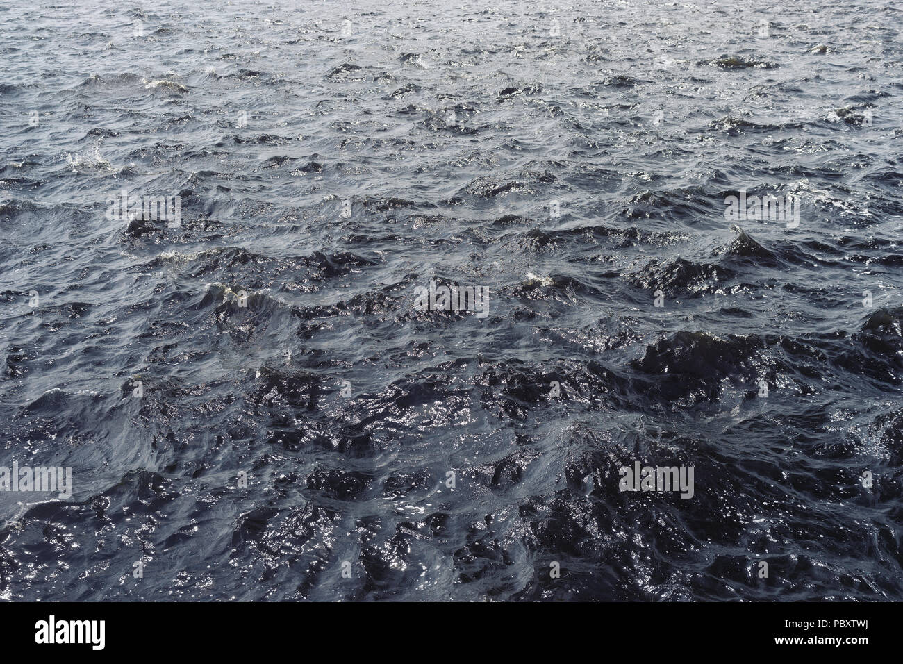 Ripples on the surface of the river by a strong wind on a sunny day ...