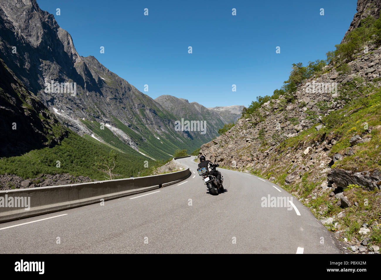 A motor cyclist on the Trollstigen Pass, Norway Stock Photo - Alamy