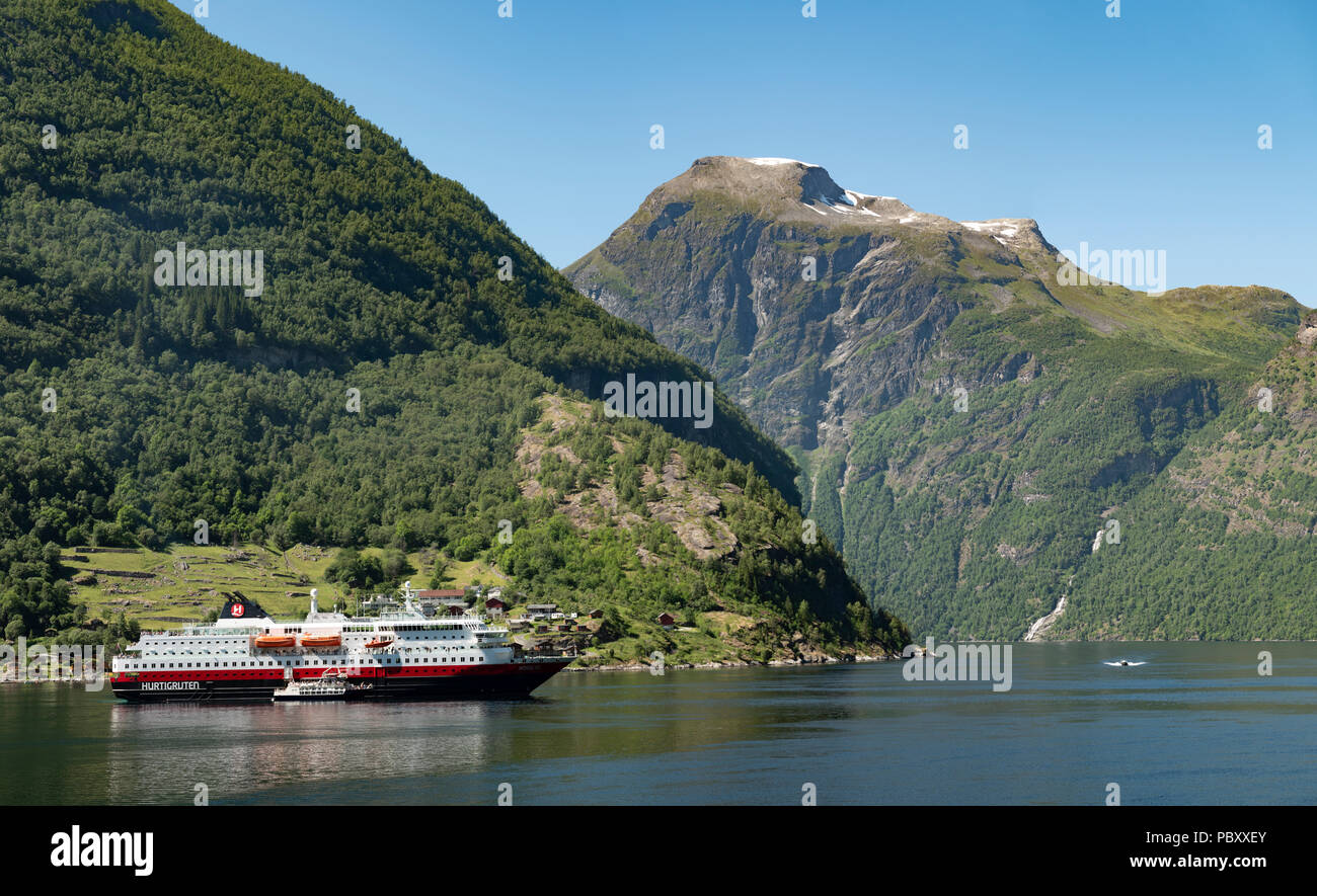 Hurtigruten, Nordlys on Geiranger fjord, Norway Stock Photo - Alamy