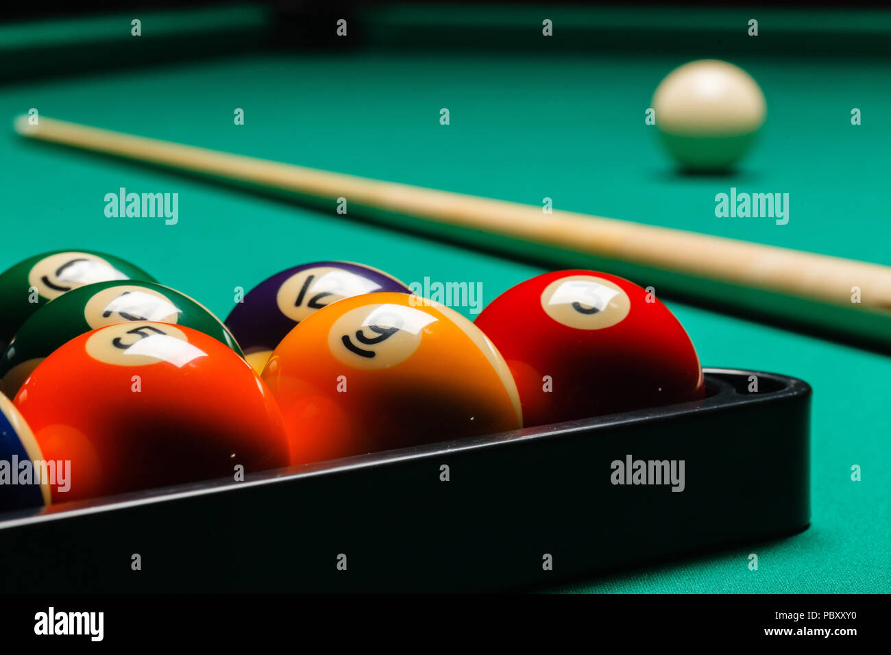 Billiard balls in a pool table Stock Photo - Alamy