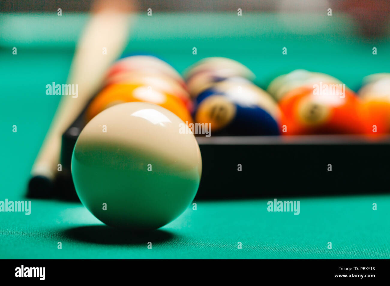 Billiard balls in a pool table Stock Photo - Alamy