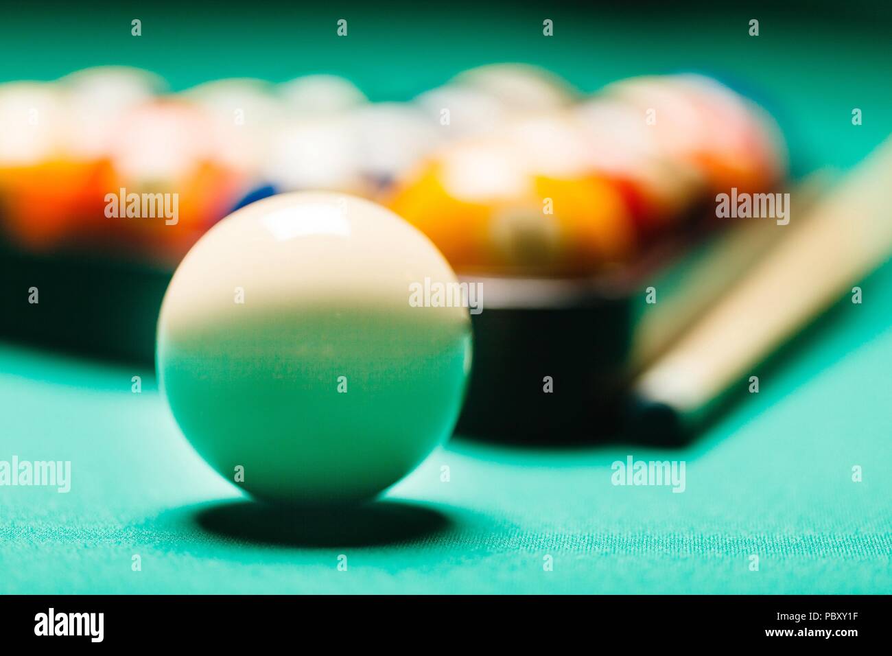 Billiard balls in a pool table, closeup Stock Photo - Alamy