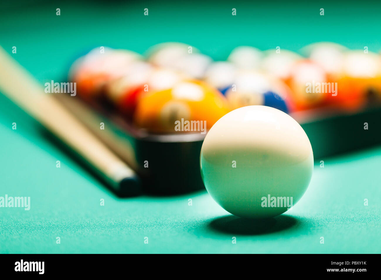 Billiard balls in a pool table Stock Photo - Alamy