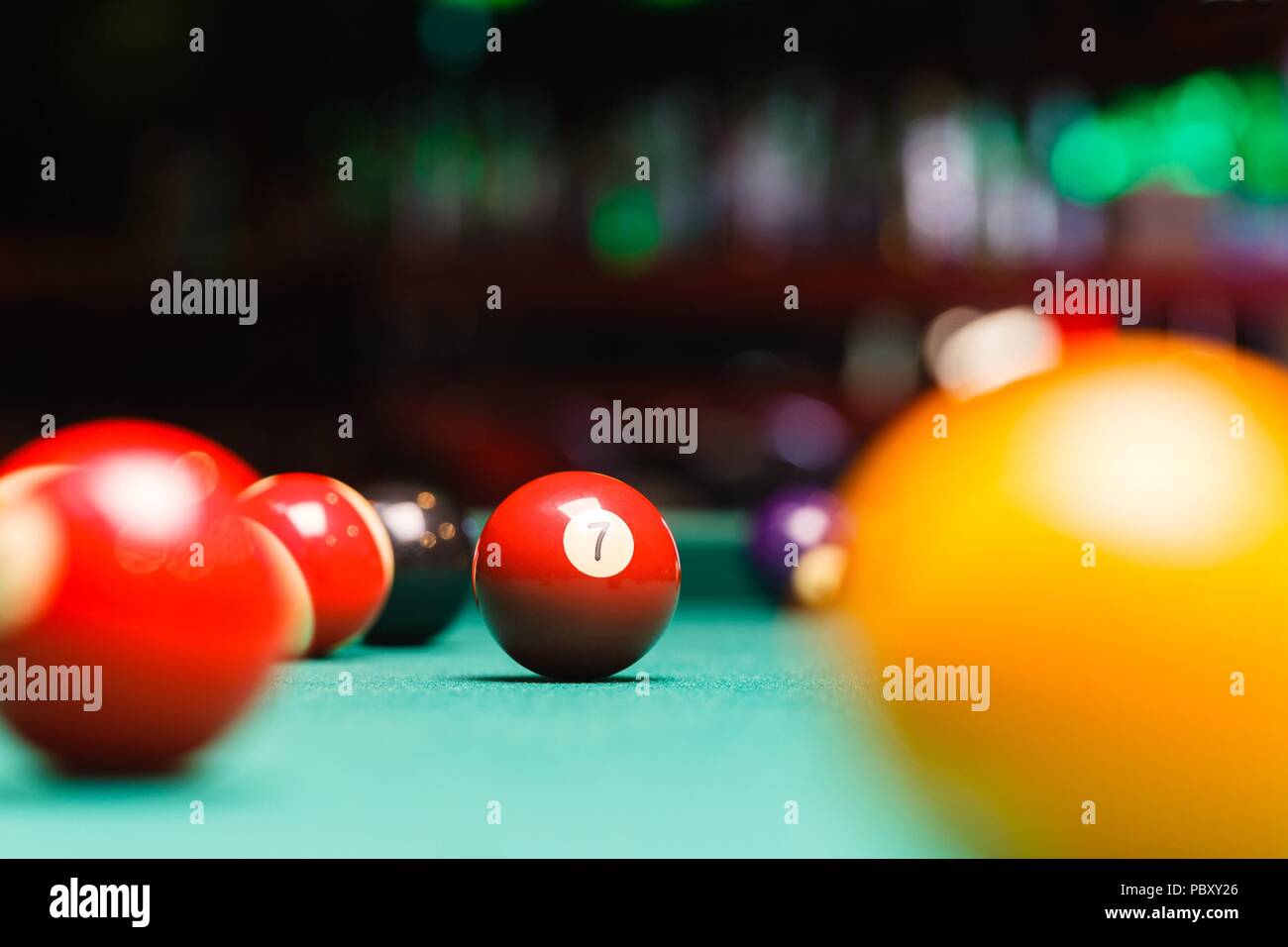 Billiard balls in a pool table, closeup Stock Photo - Alamy