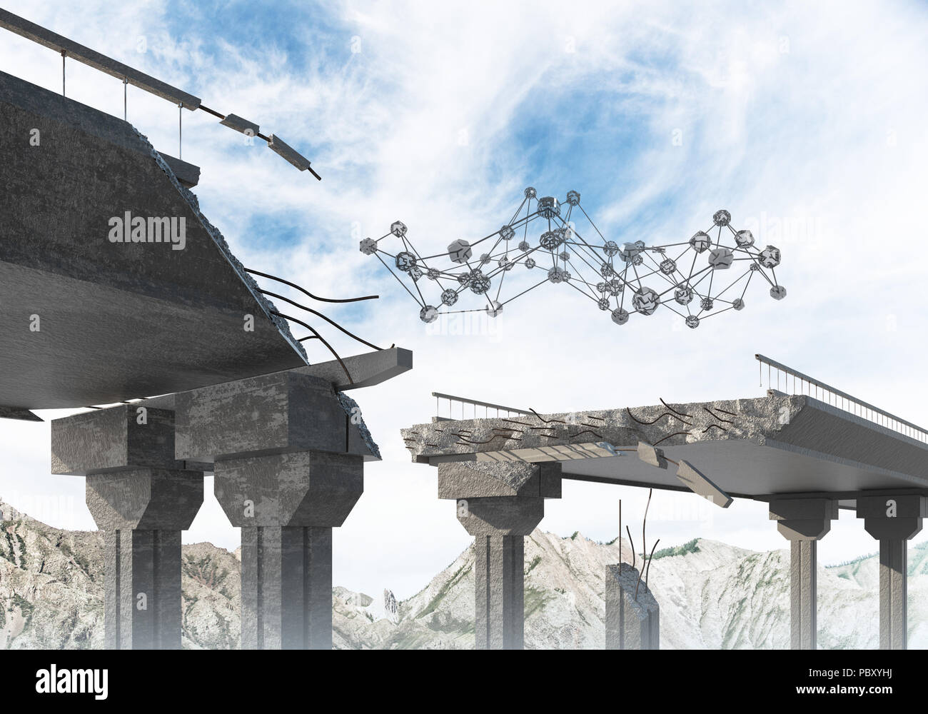 Damaged stone bridge as idea for problem and social connection concept ...