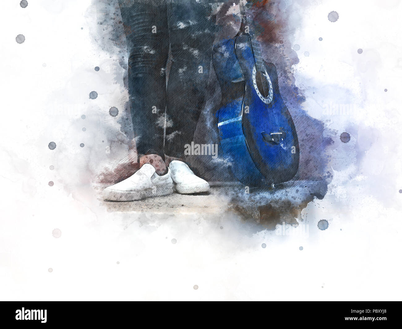 Abstract beautiful playing acoustic Guitar in the foreground on ...