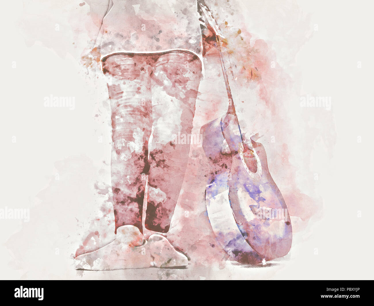 Abstract beautiful playing acoustic Guitar in the foreground on ...