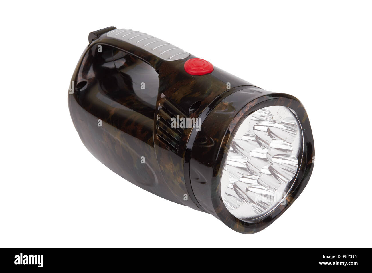 Black flashlight isolated on a white background Stock Photo - Alamy