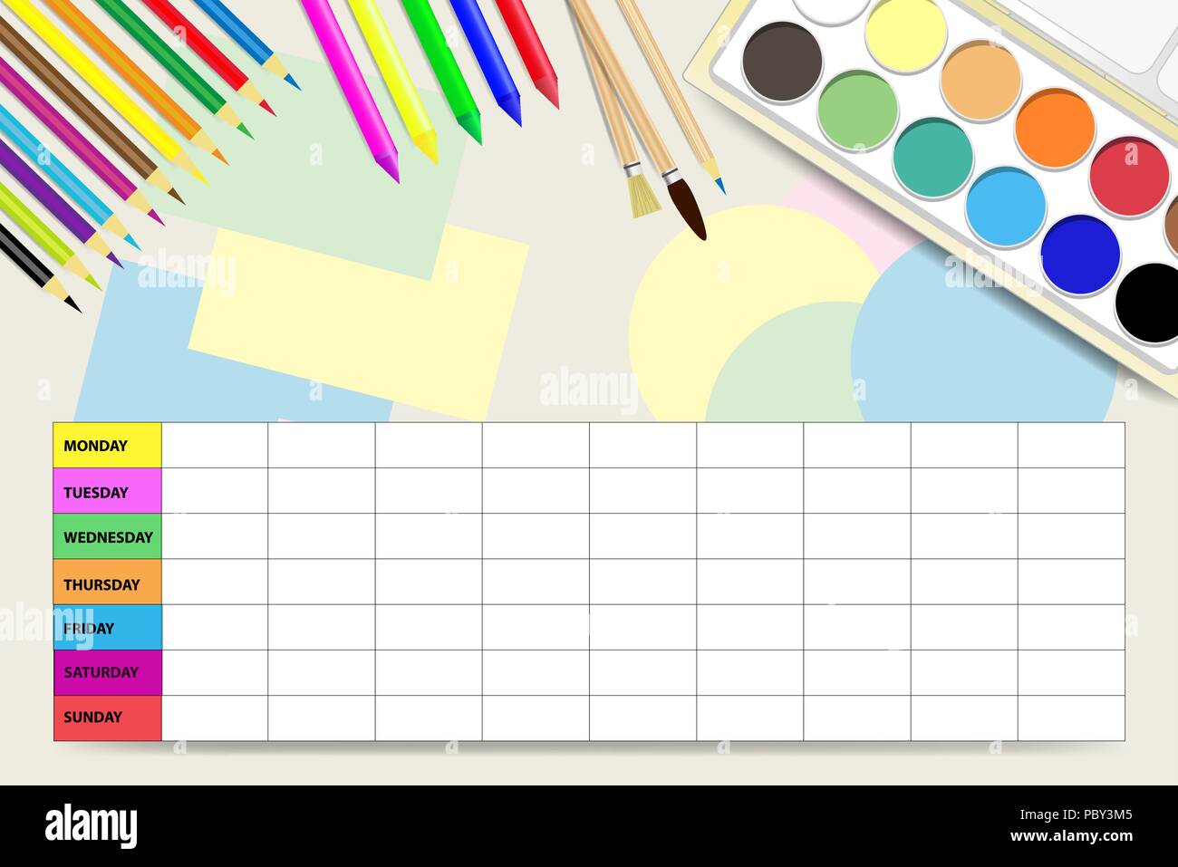 Empty school week schedule ready for your text with a school supplies ...