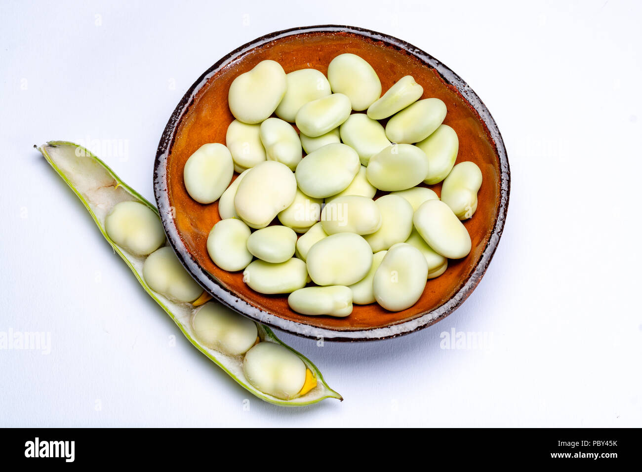 New harvest of healthy vegetables, green fresh raw big broad beans ...