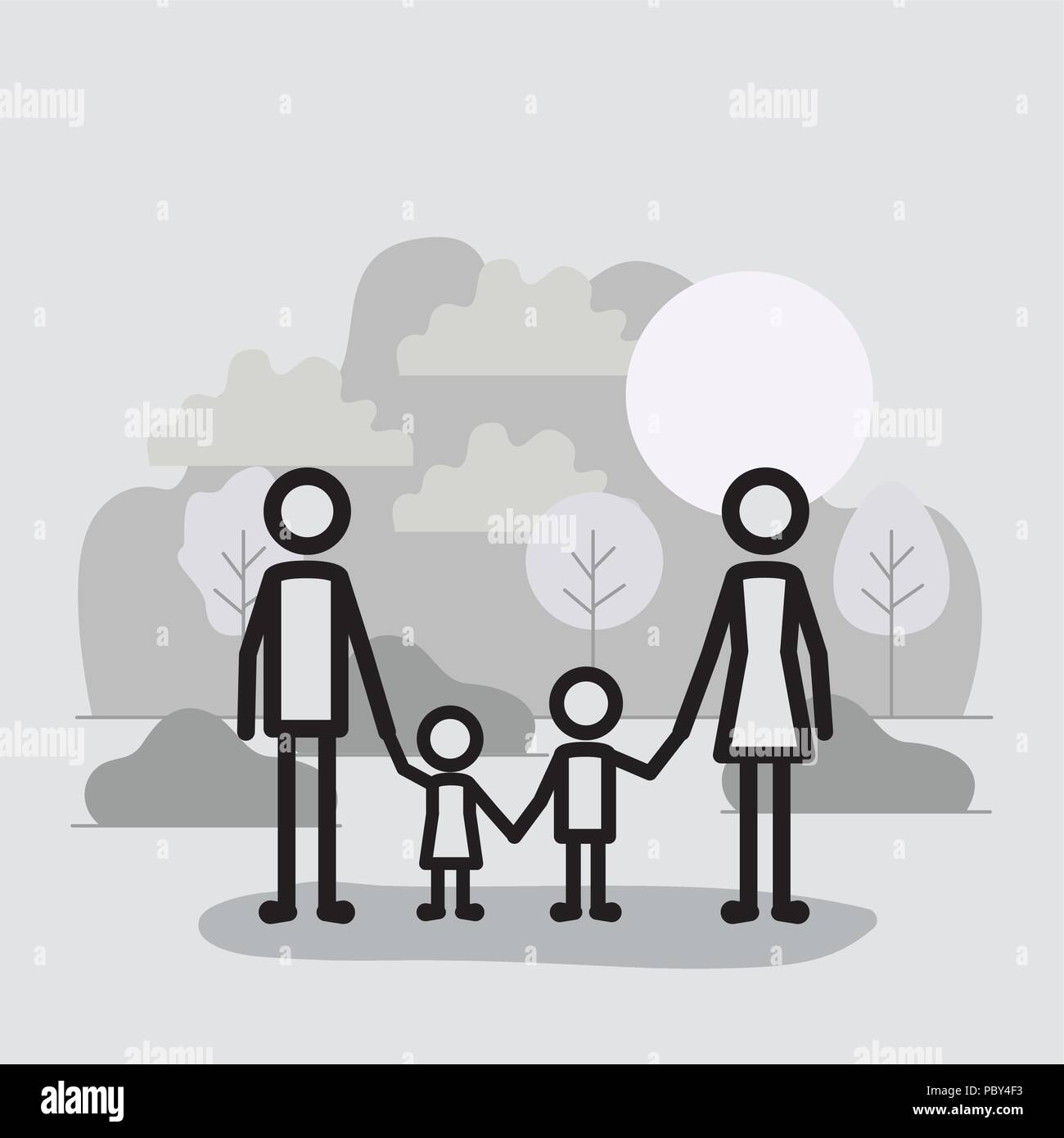 family members linear figures in the landscape Stock Vector Image & Art ...
