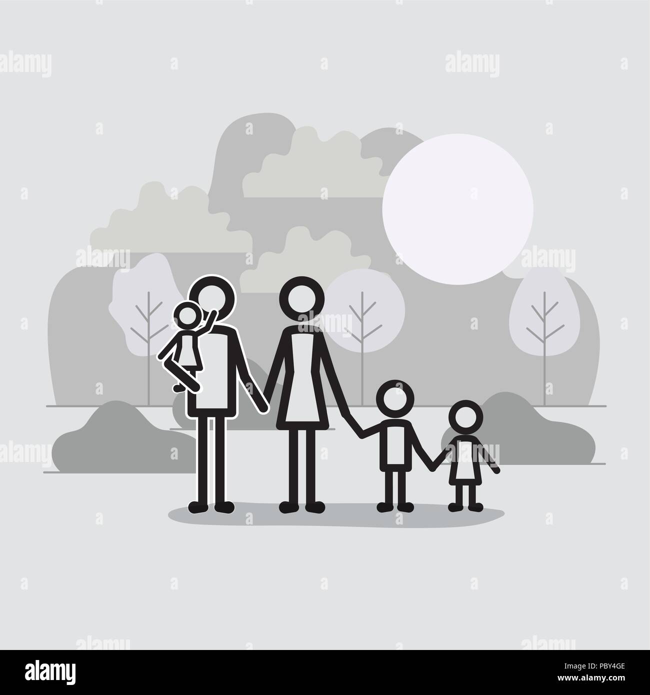 family members linear figures in the landscape Stock Vector Image & Art ...