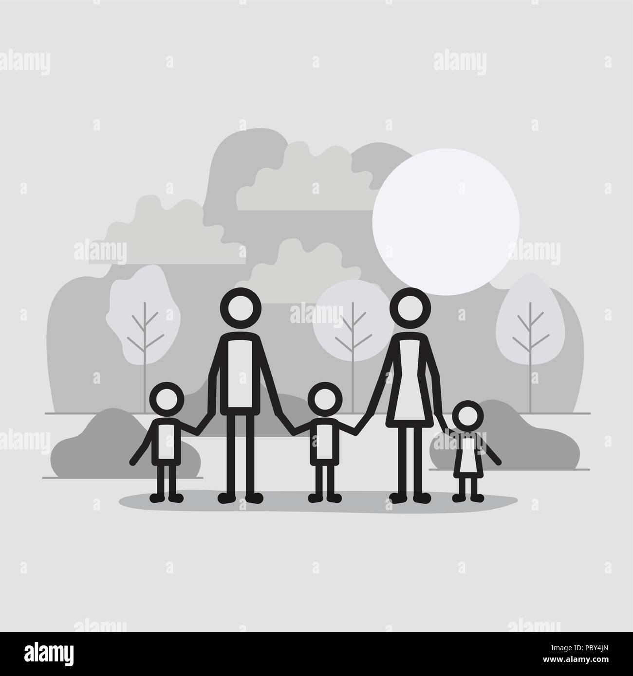 family members linear figures in the landscape Stock Vector Image & Art ...