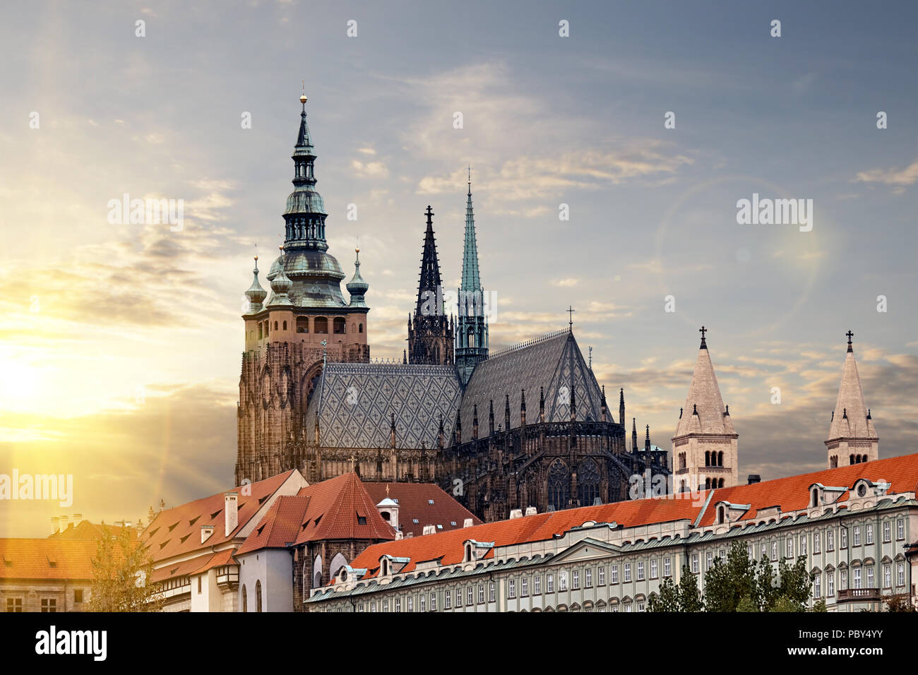 Prague Castle at sunset, Prague, Czech Republic Stock Photo - Alamy