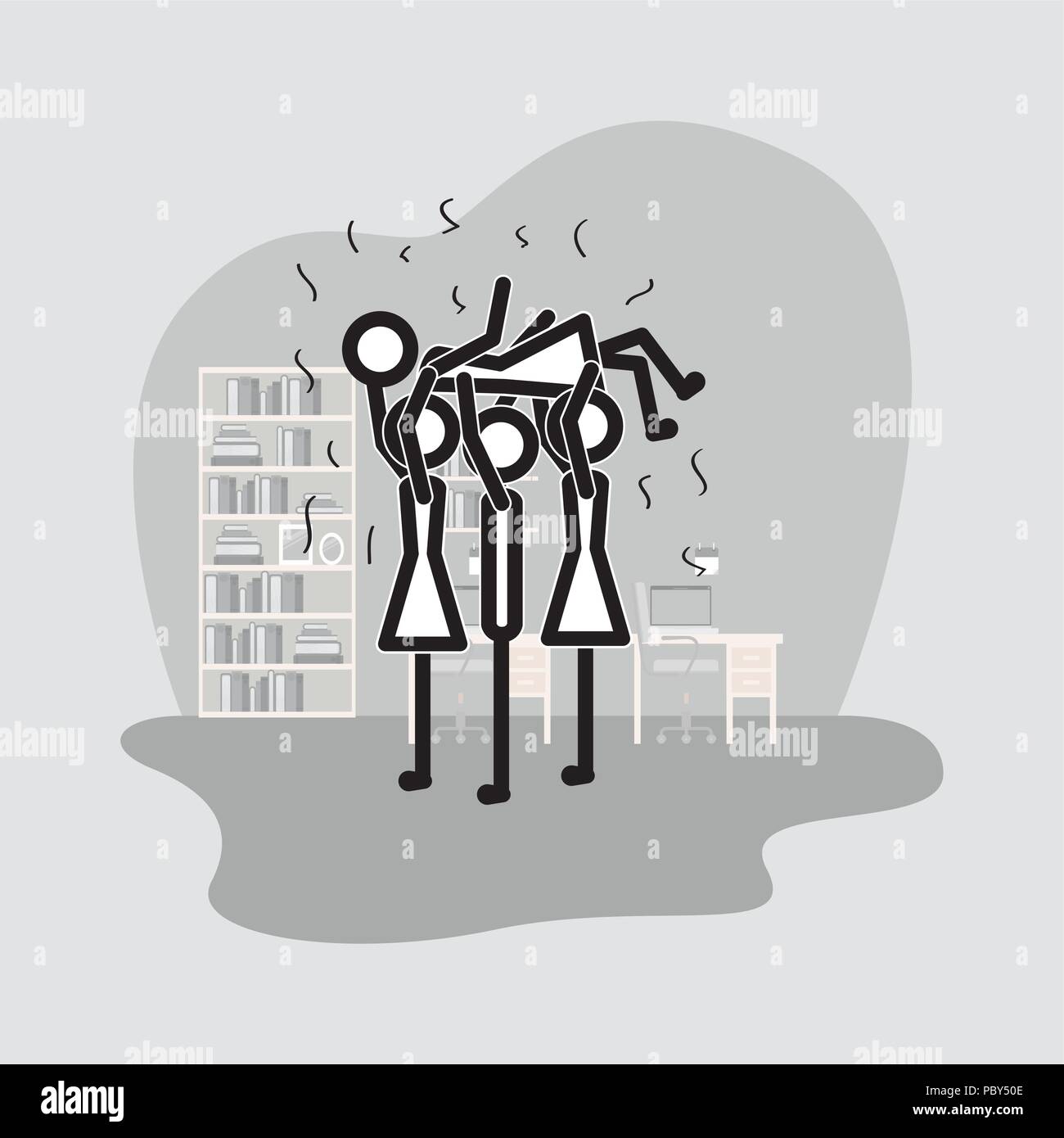 group of women in the office linear figures Stock Vector Image & Art ...