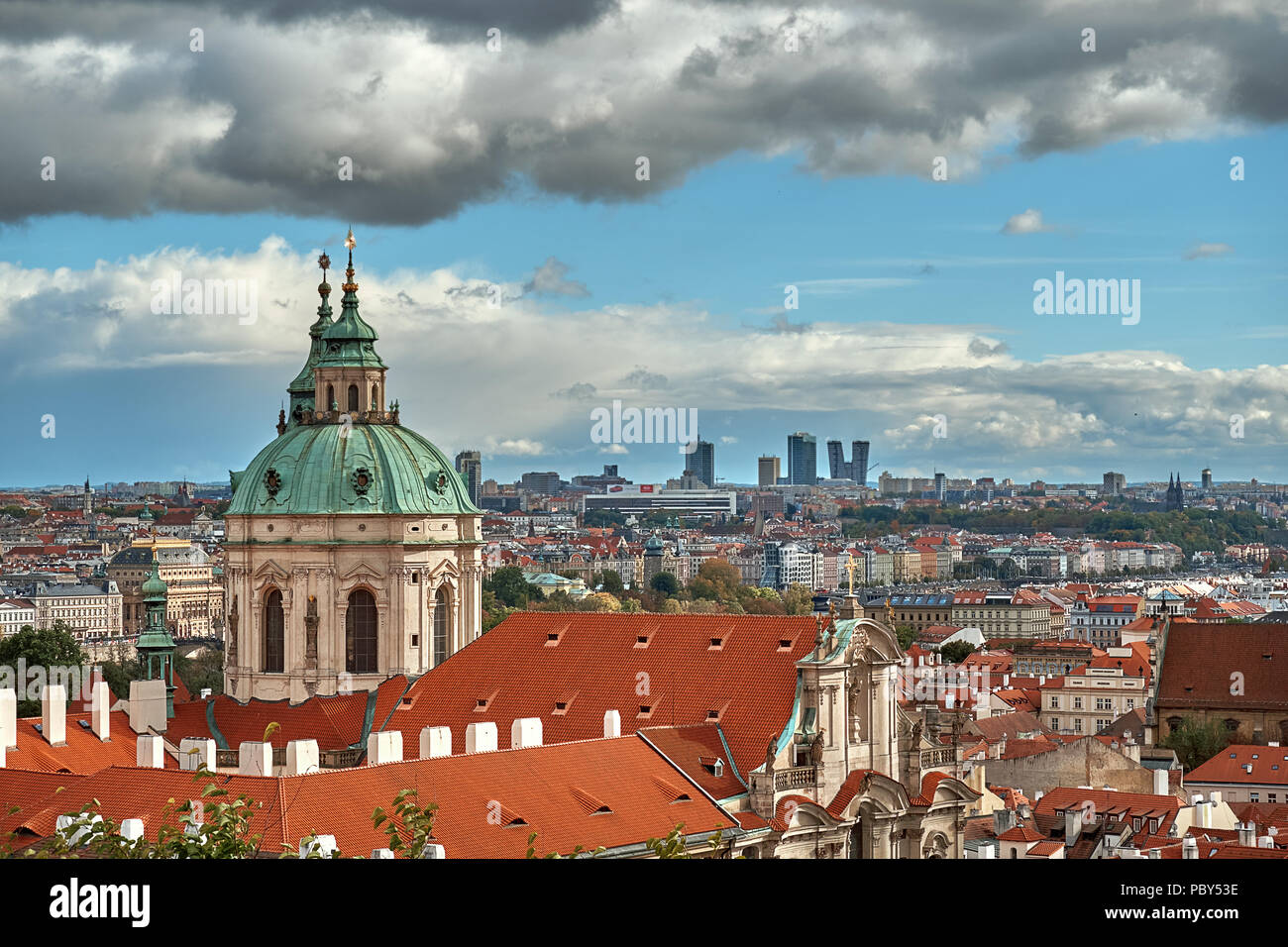 Scenic summer aerial panorama of the Old Town architecture in Prague, Czech Republic Stock Photo ...