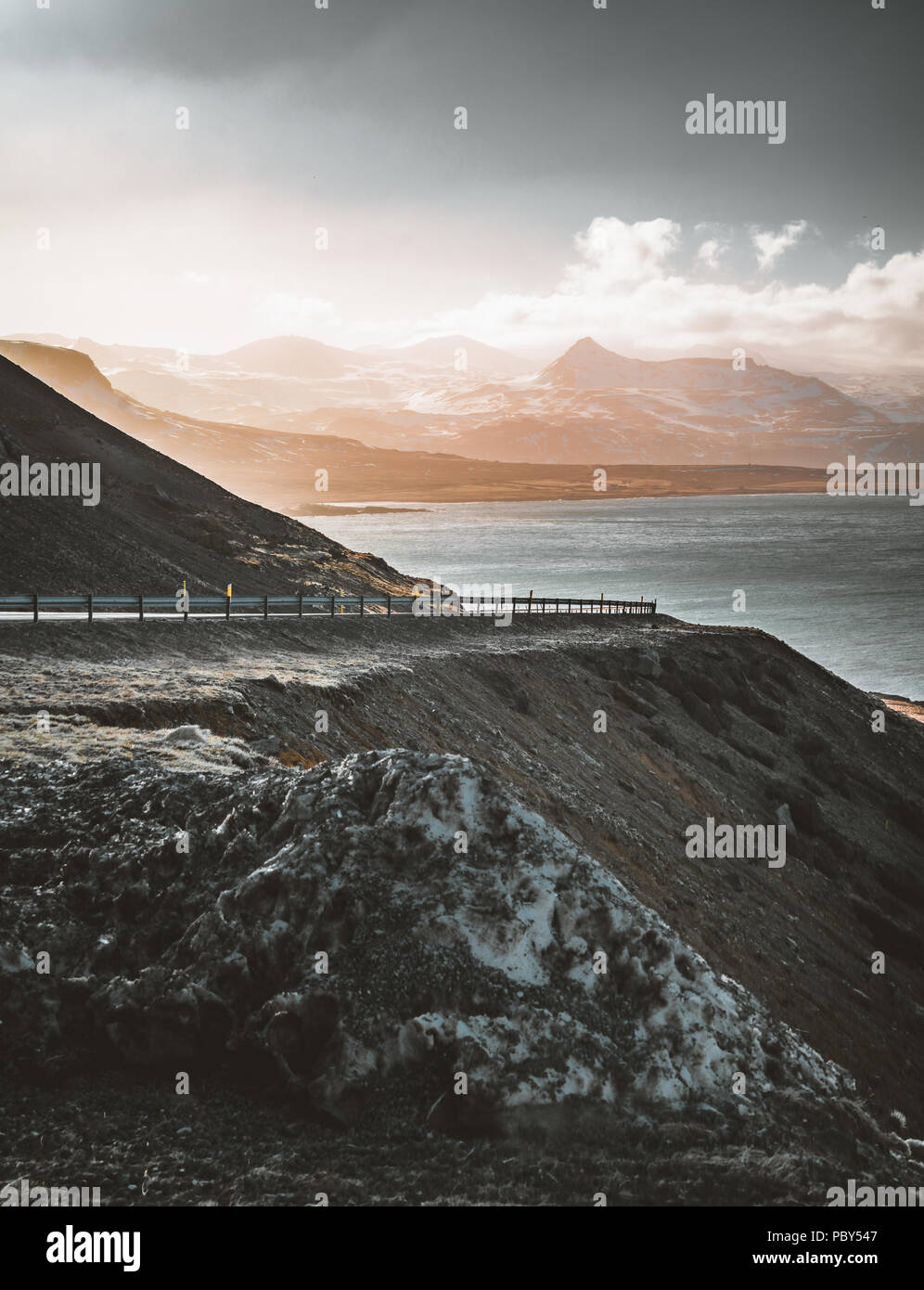 Street Highway Ring road No.1 in Snaefellsnes West Iceland, with view ...