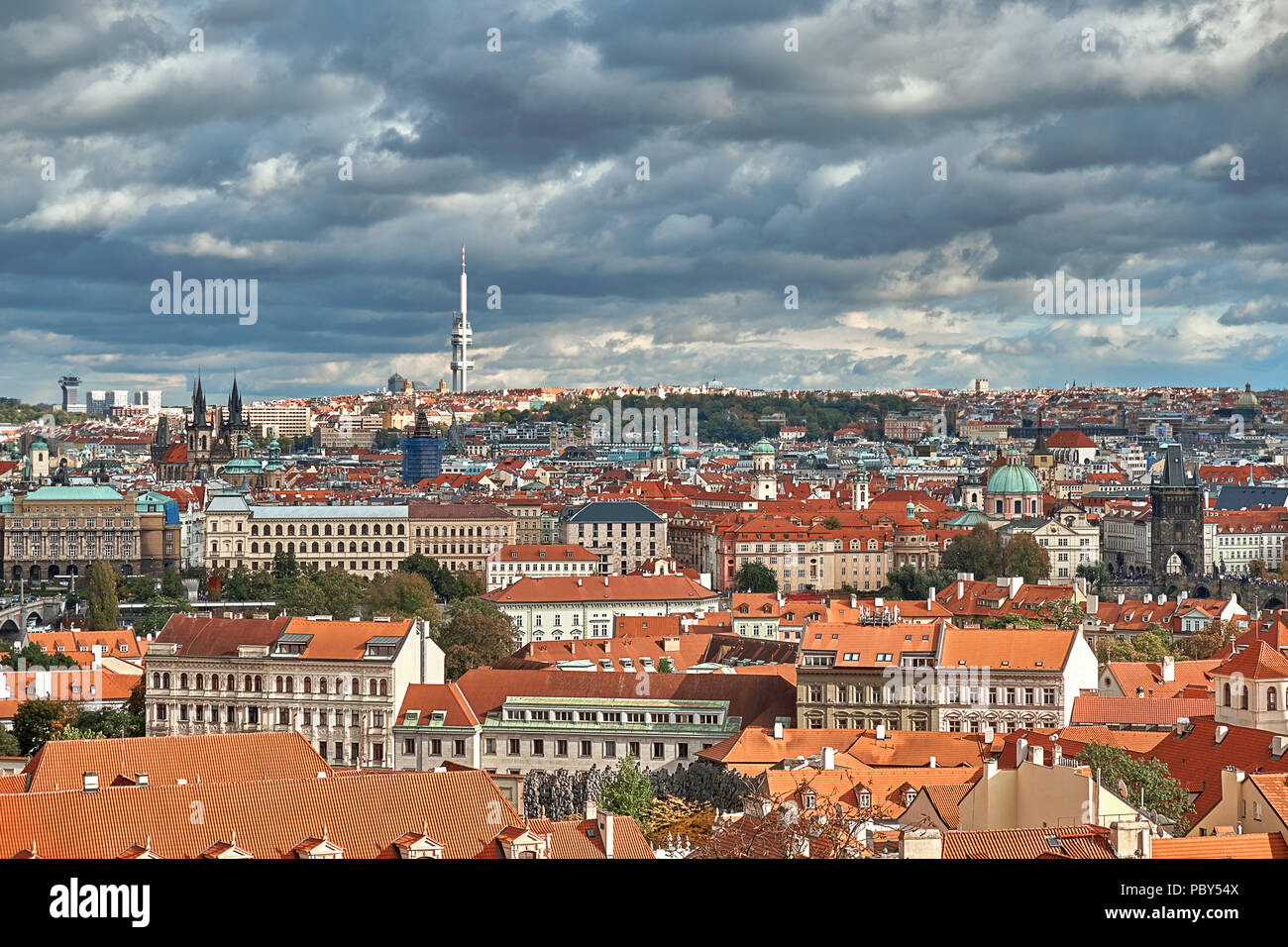 Scenic summer aerial panorama of the Old Town architecture in Prague, Czech Republic Stock Photo ...