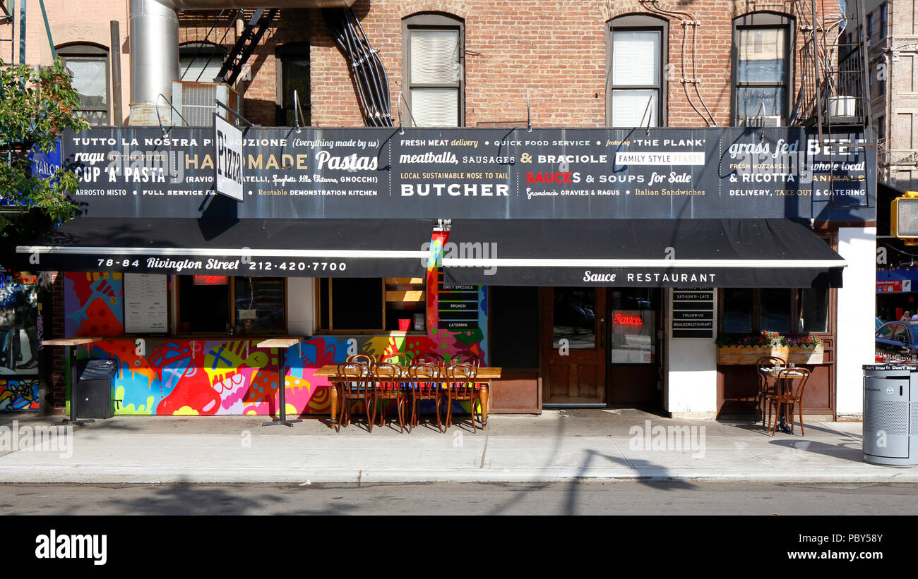 Sauce, 78 Rivington St, New York, NY. exterior storefront of an italian ...