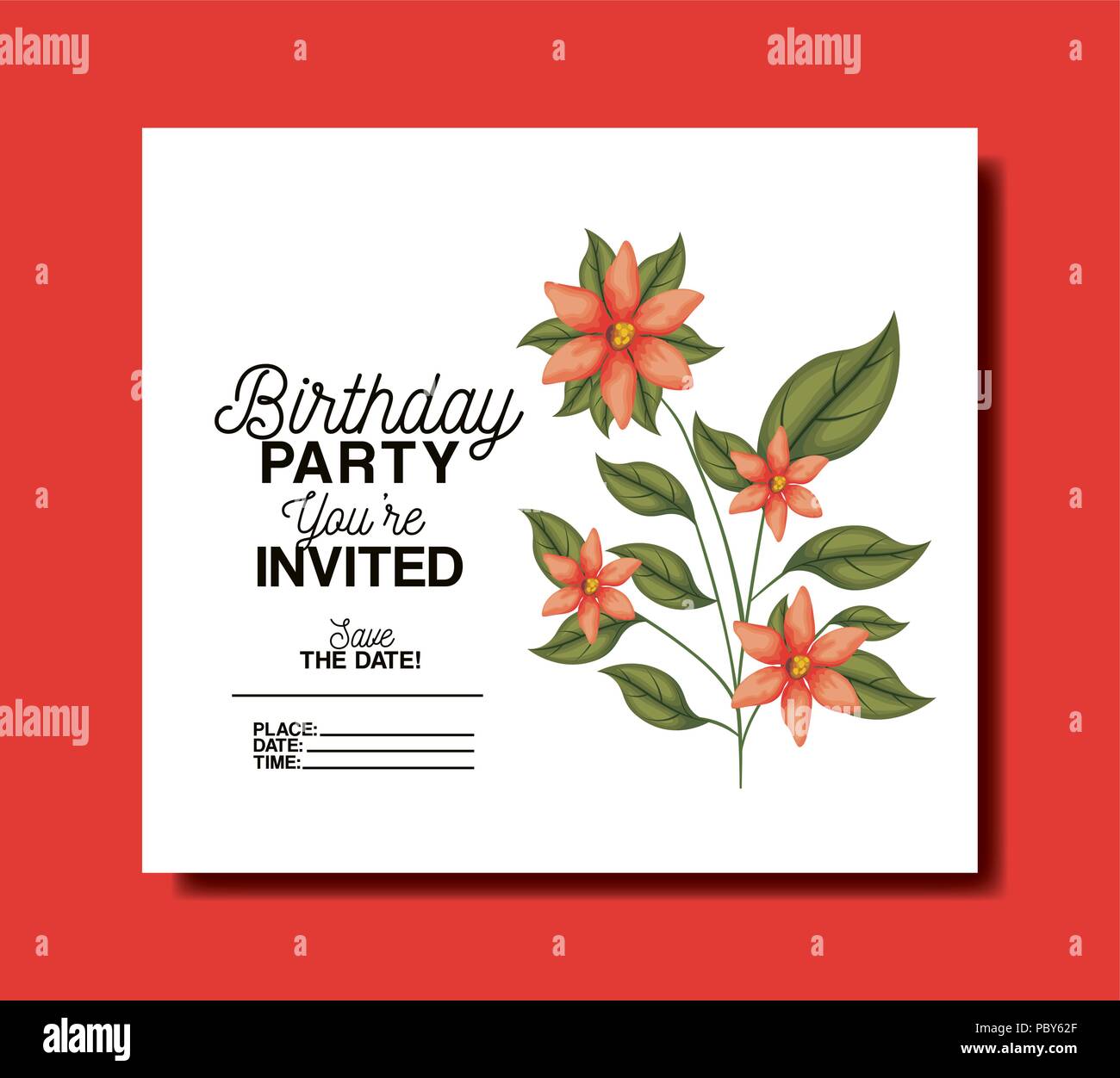 birthday party invitation with floral decoration Stock Vector Image ...