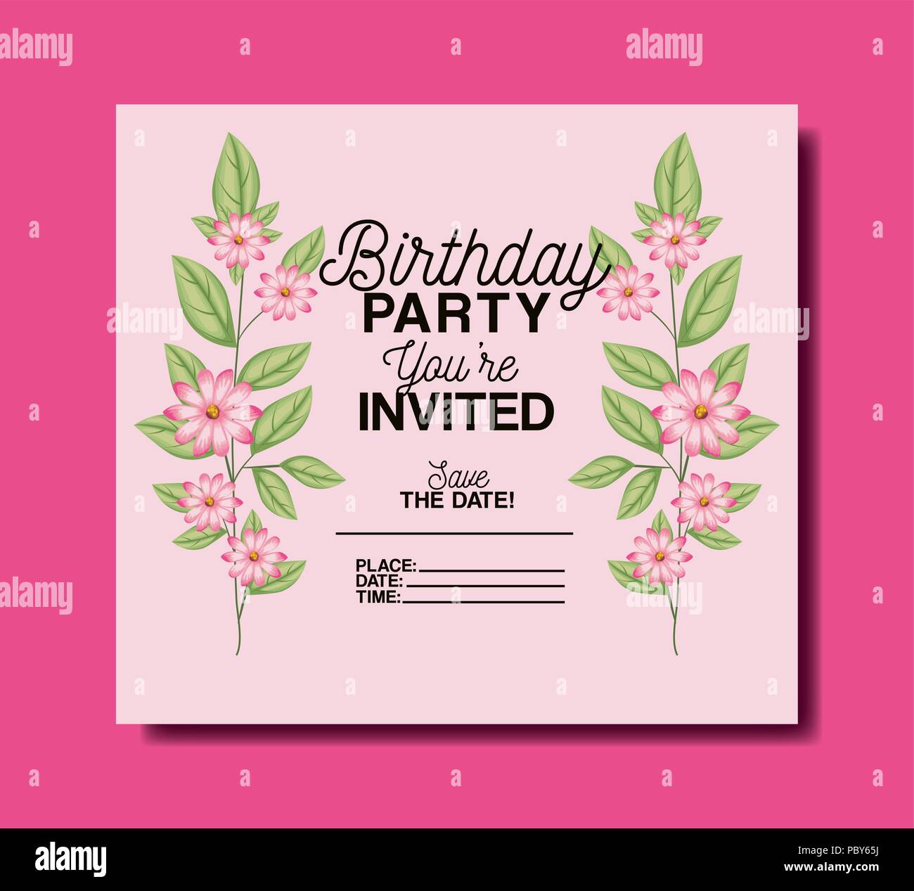birthday party invitation with floral decoration Stock Vector Image ...