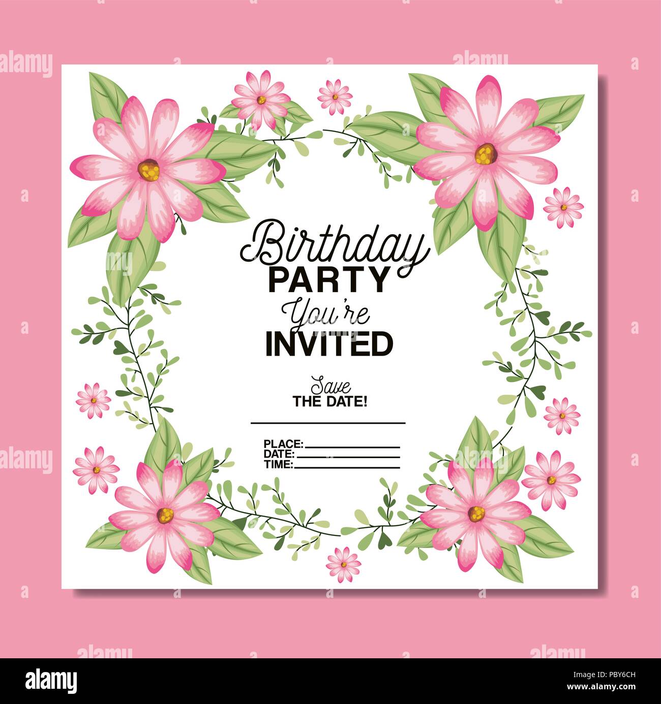 birthday party invitation with floral decoration Stock Vector Image ...