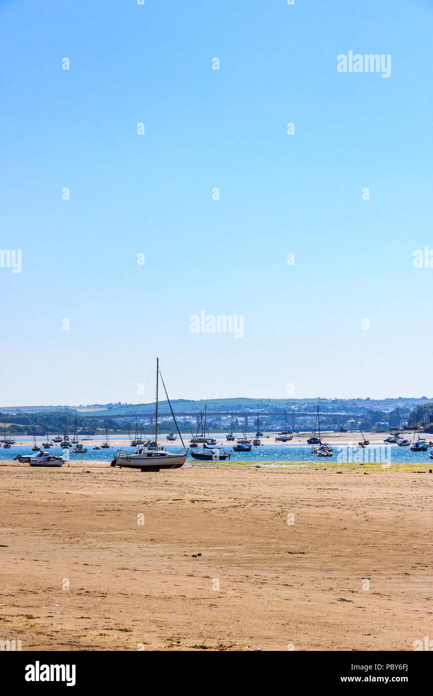 The River Torridge at Instow, Devon, UK, at low tide, looking upriver ...