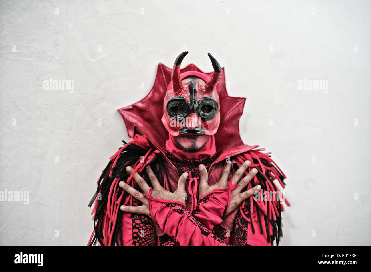 Traditional red devil from the Aguablanca neighborhood, that each year ...