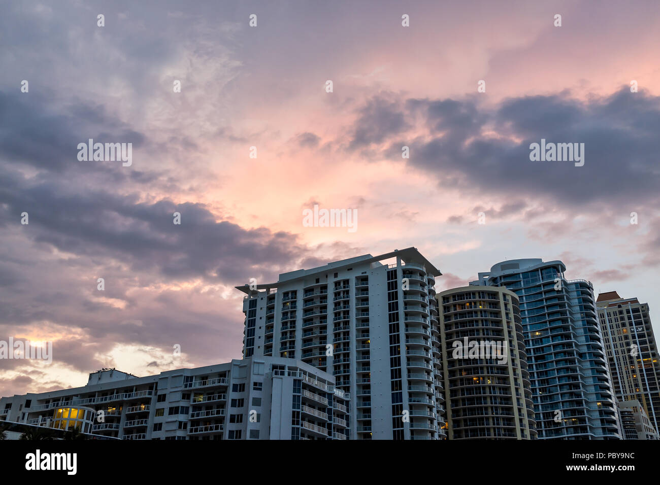 Sunny Isles Beach, USA dramatic cloudscape skyline looking up ...