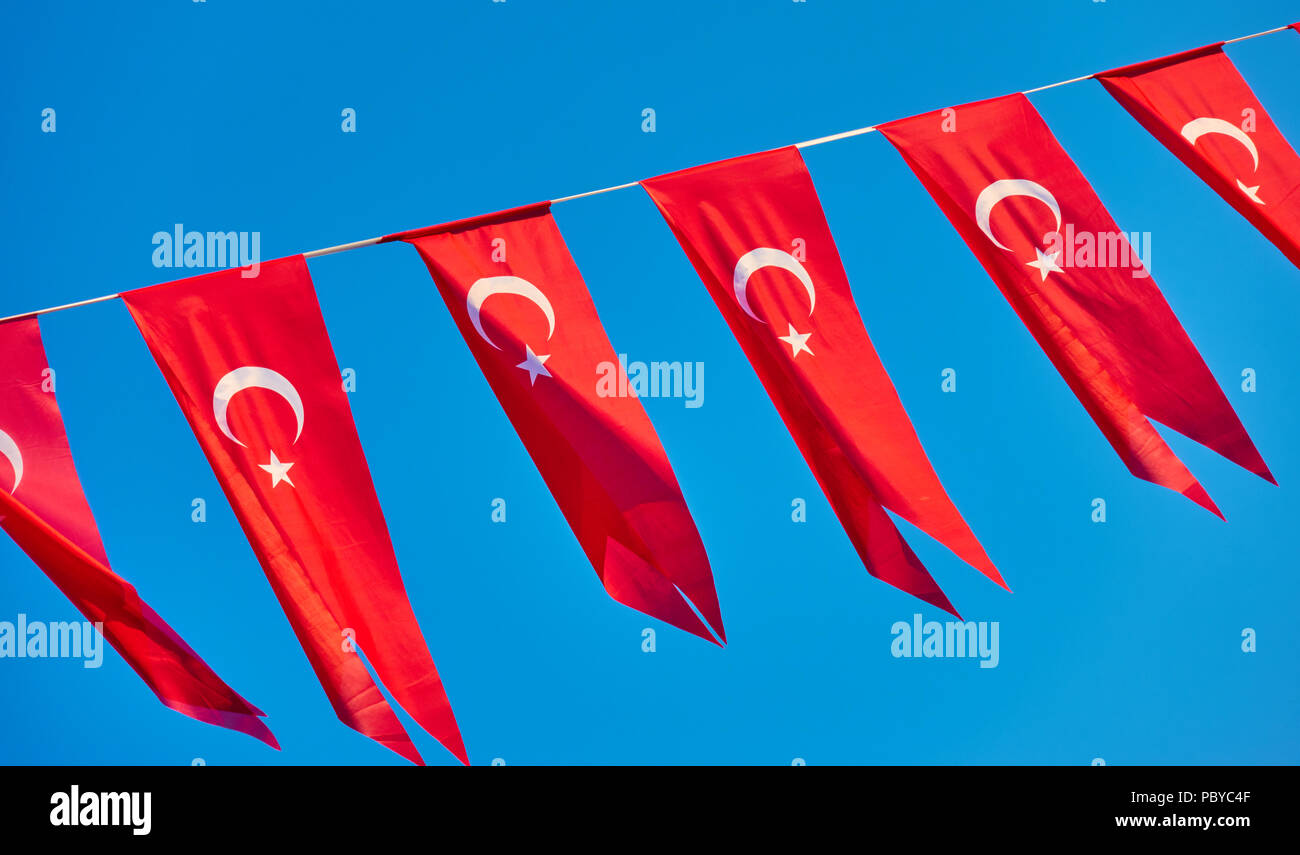 Small flags of Turkey - Holiday small turkish flags in the wind Stock ...