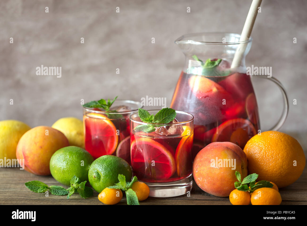 A pitcher of Spanish fruit Sangria Stock Photo - Alamy