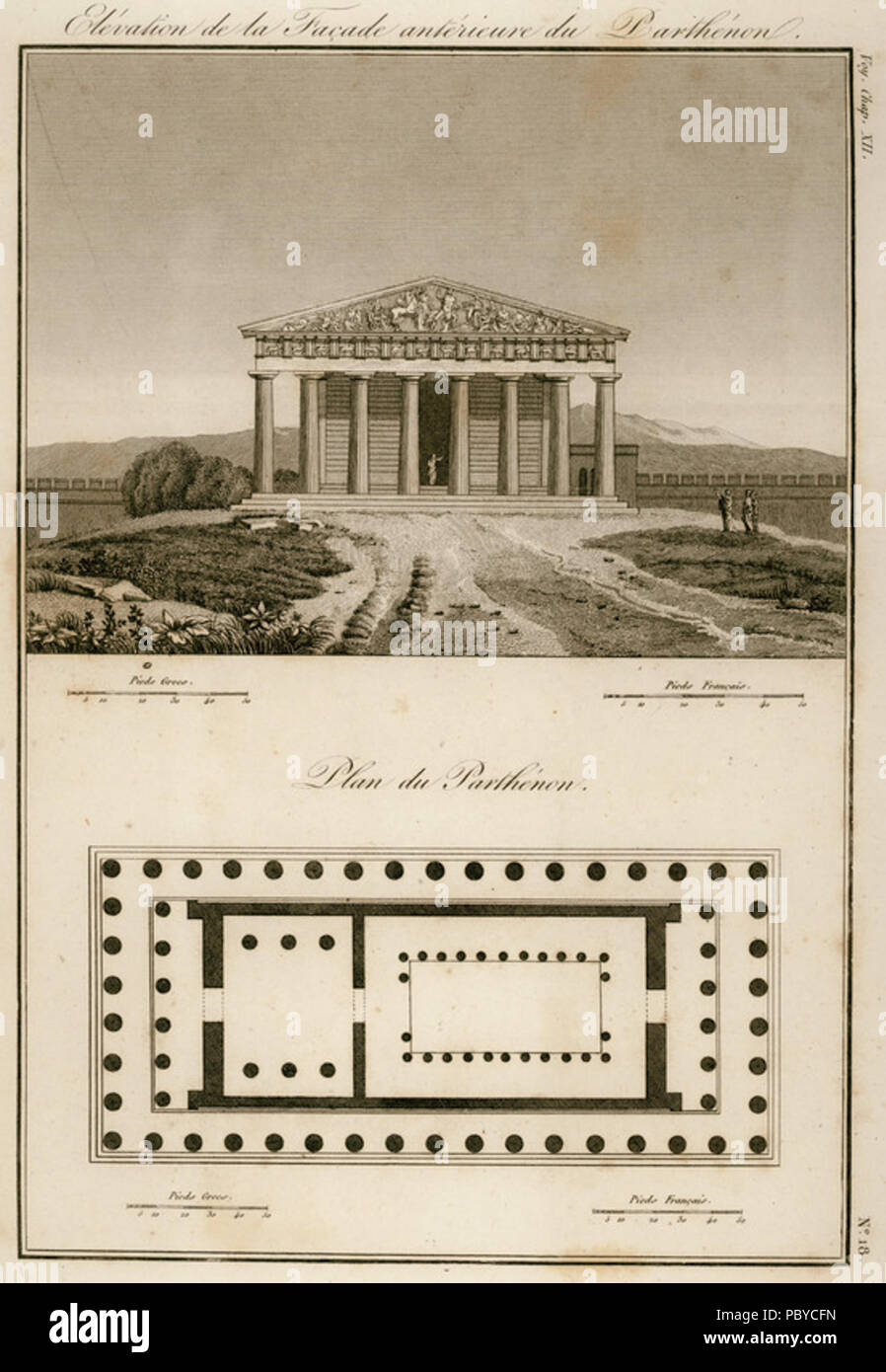 185 Elévation de la Façade antérieure du Parthénon, Plan du Parthénon ...