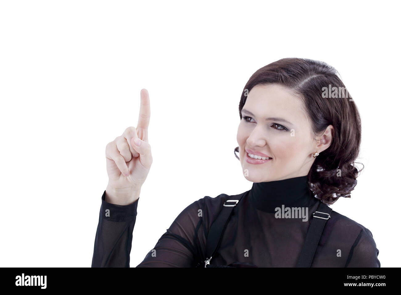 closeup.business woman pointing at copy space Stock Photo - Alamy